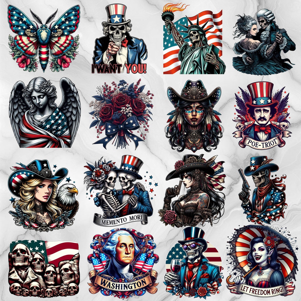 Gothic Americana Clipart Bundle, Commercial Use, Tattoo Cute Spooky Emo ...