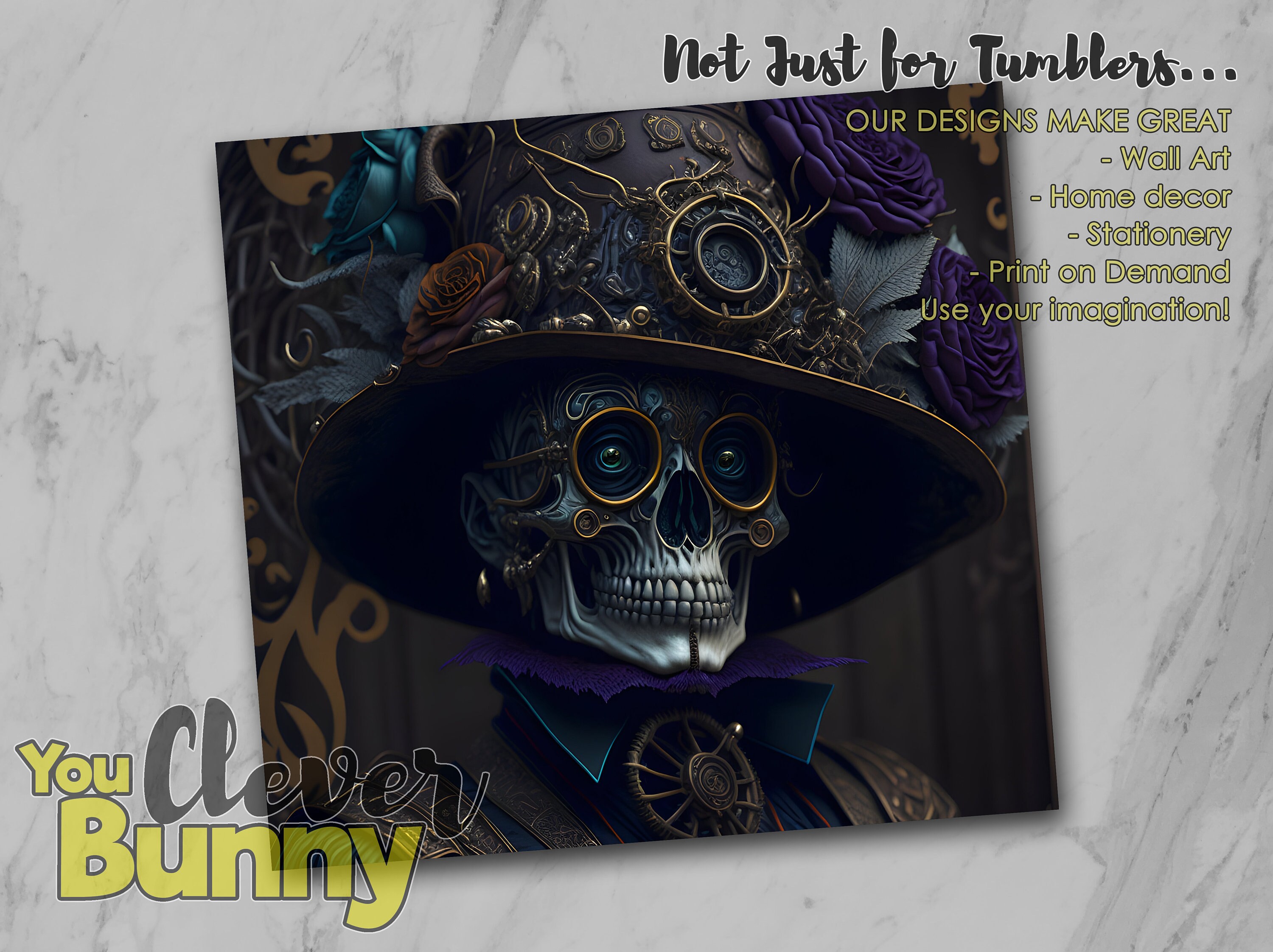 Steampunk Sugar Skull Tumbler Wrap PNG, Clockwork Halloween, Eldritch ...