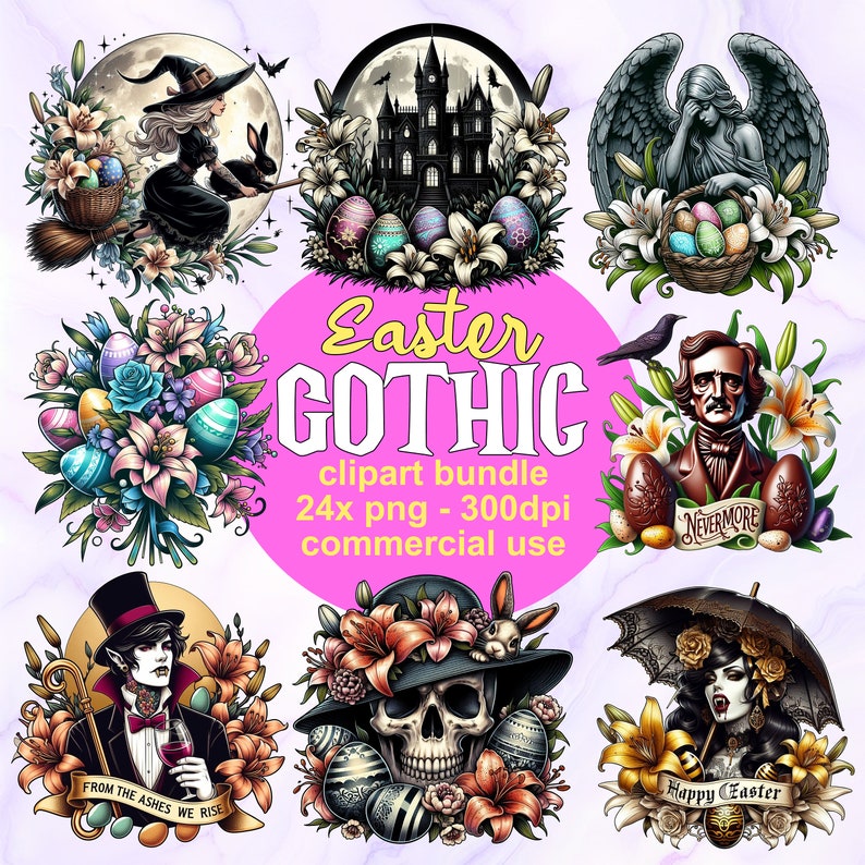 Gothic Easter Digital Clipart Bundle, Commercial Use, Cute Spooky ...