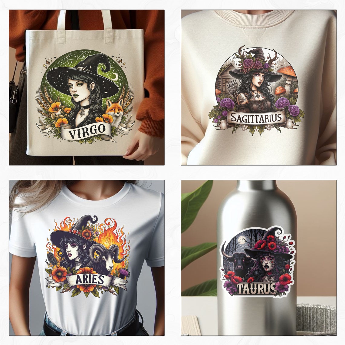 Gothic Zodiac Witch Clipart Bundle, Commercial Use, Cute Spooky Creepy ...