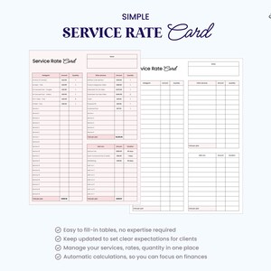 Simple Service Rate Card | A4 Printable | Budget Template | Financial ...