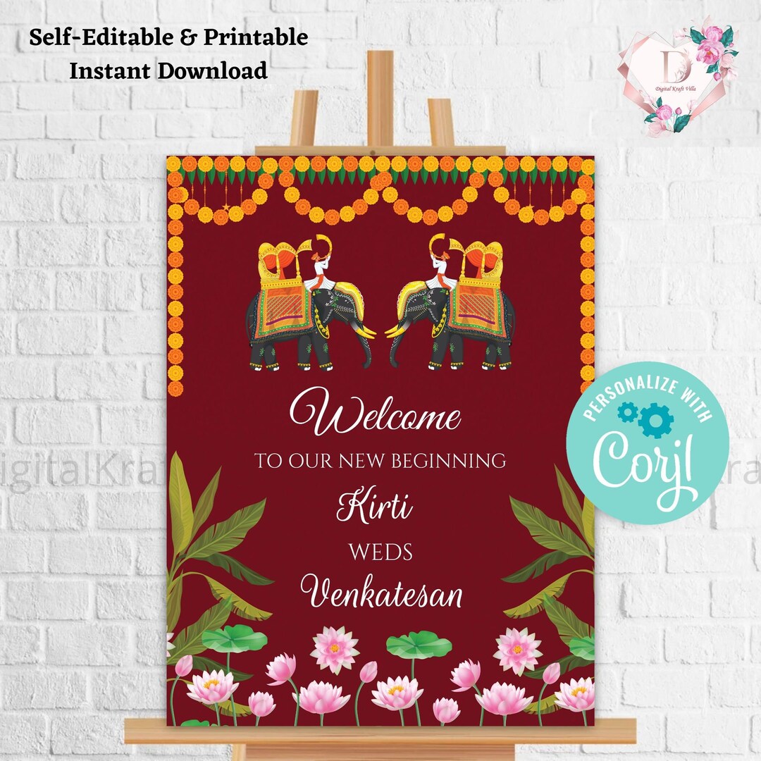 South Indian Wedding Welcome Signs Kalyanam as Tamil Welcome - Etsy