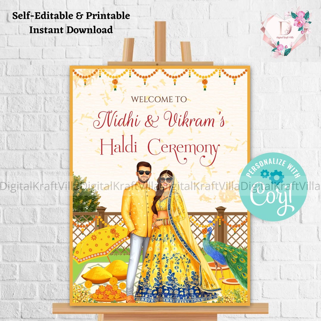 Couple Haldi as Welcome to Haldi Sign, Haldi Welcome Sign & Haldi Decor ...