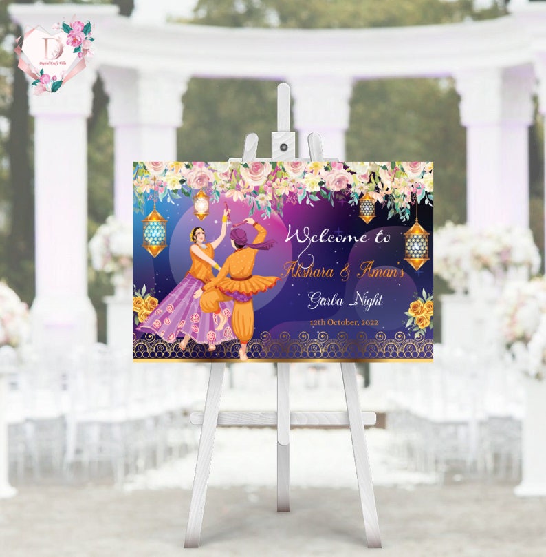 Garba Night Signages,indian Sangeet Decor Garba Sign Board,floral ...