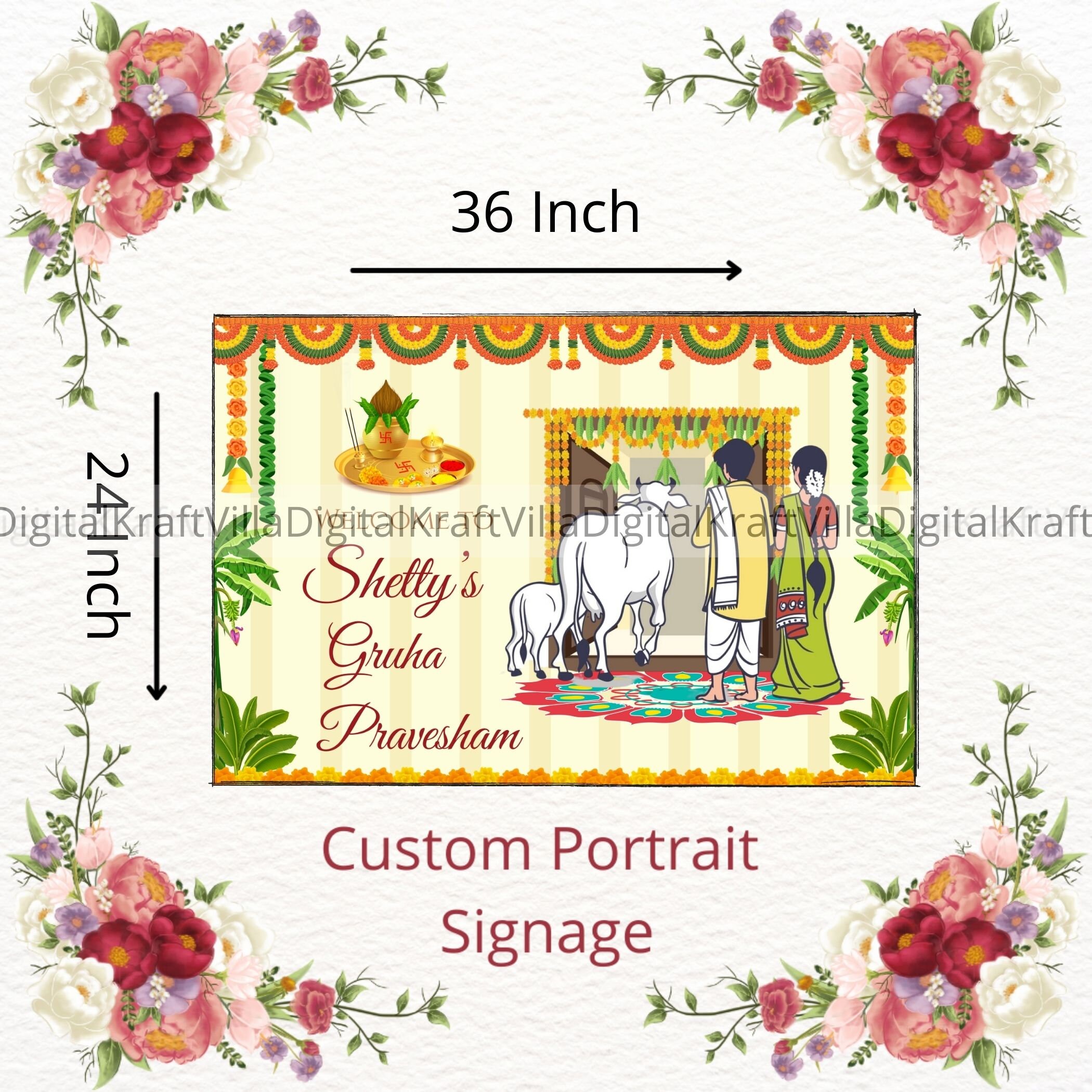 Gruhapravesham Welcome Sign, Indian Housewarming Sign, Grihapravesh ...