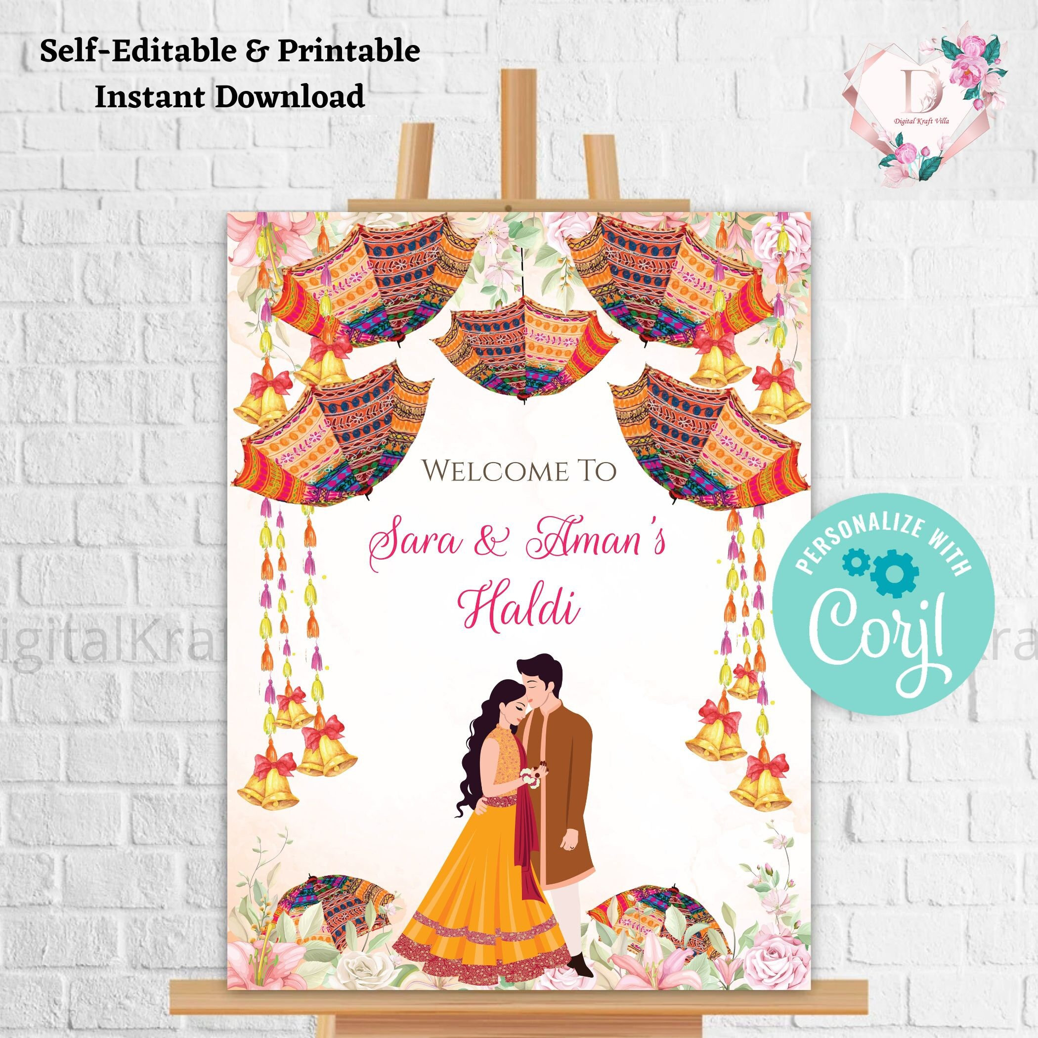 Couple Haldi as Welcome to Haldi Sign, Haldi Welcome Signs & Haldi ...