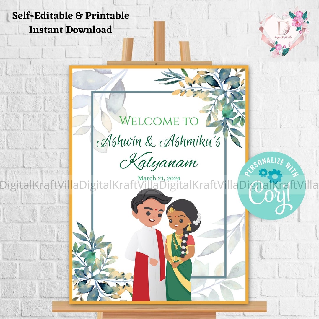 Indian Wedding Welcome Sign - Tamil Kalyanam Design - South Indian ...