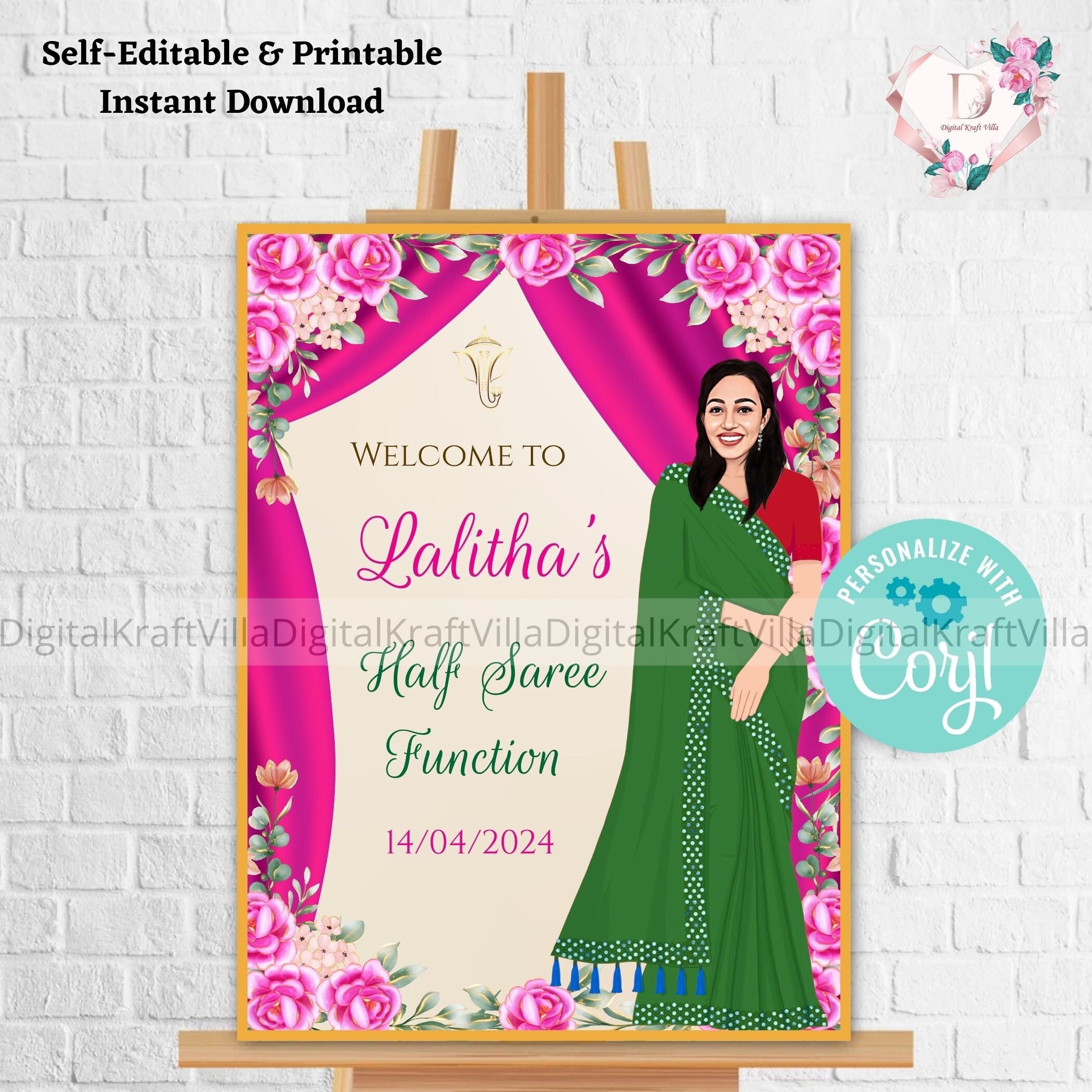 Half Saree Decor, Half Saree Poster & Half Saree Ceremony Signs as Half ...