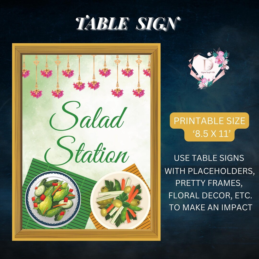 Wedding Food Stall Signs, Food Bar Signs, Salad Decoration, Indian ...