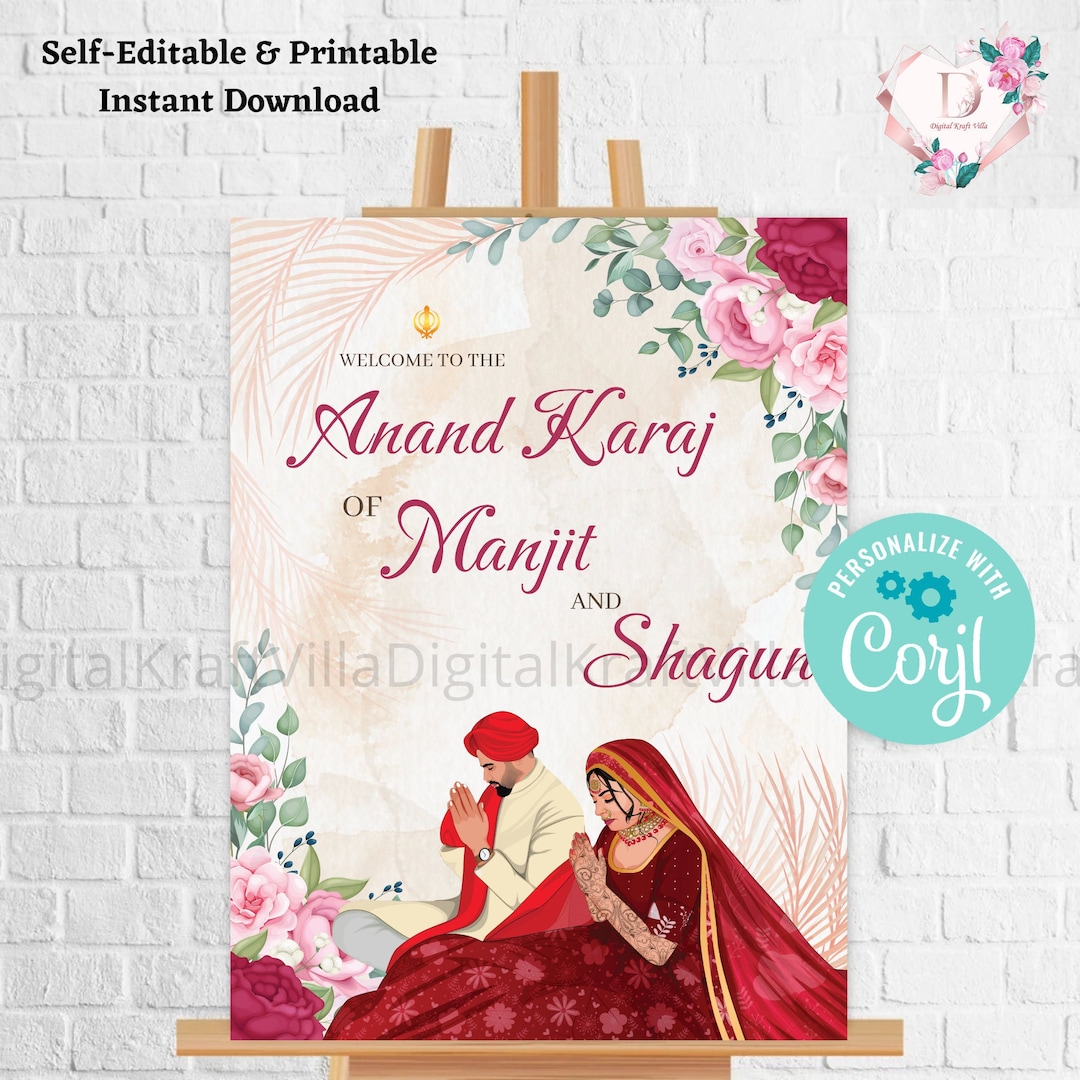 Punjabi Welcome Signs, Sikh Wedding Welcome Signs as Anand Karaj ...