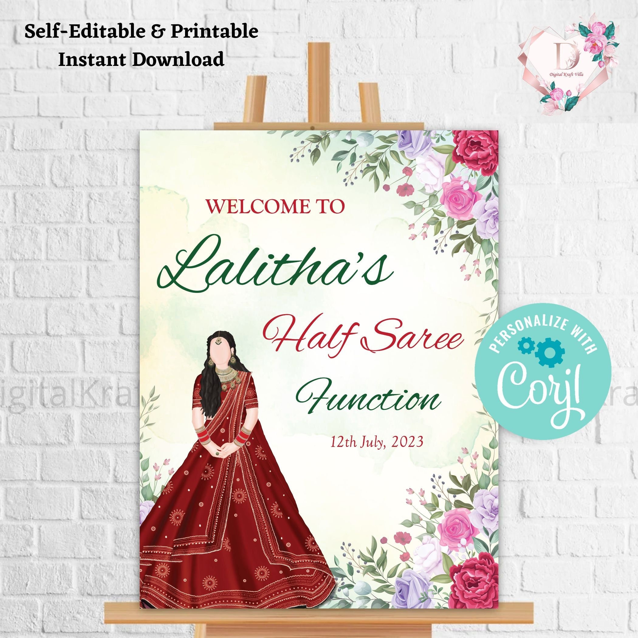 Saree Ceremony Signs & Half Saree Welcome Signs, Half Saree Signs as ...