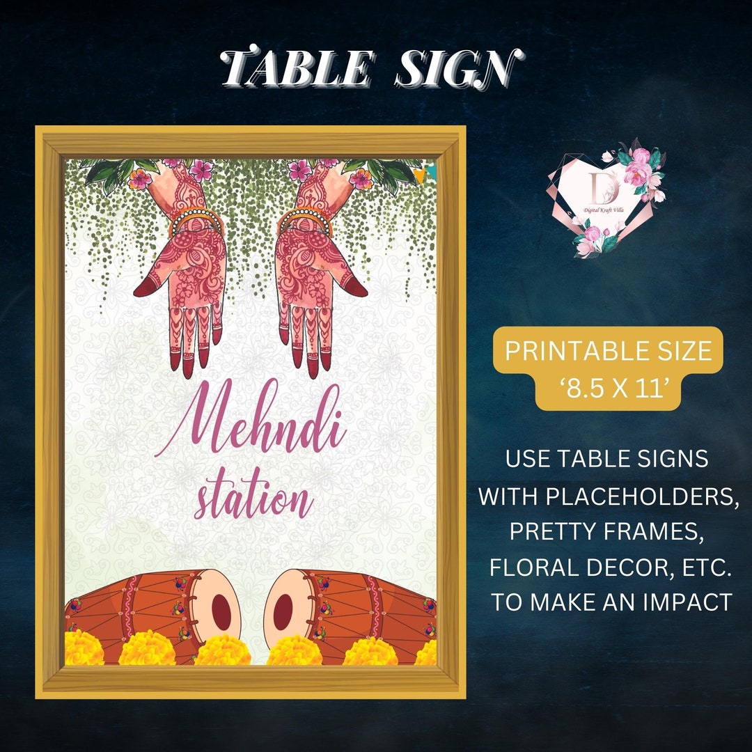 Mehndi Sign, Henna Station Sign Mehndi Station Sign, Dholki Decoration ...
