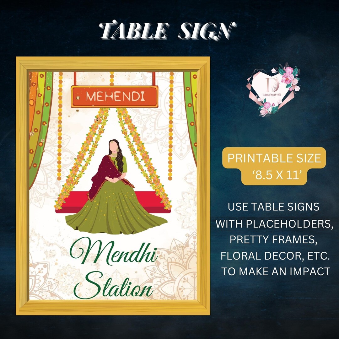 Mehndi Decor, Henna Station Sign Mehndi Station Sign, Dholki Decoration ...