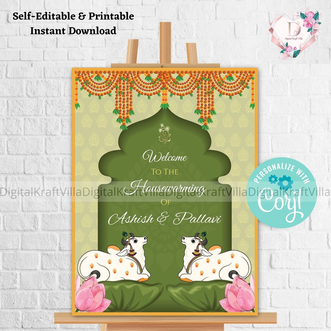 Indian Wedding Grihapravesham Signs, Pichwai Housewarming Sign ...
