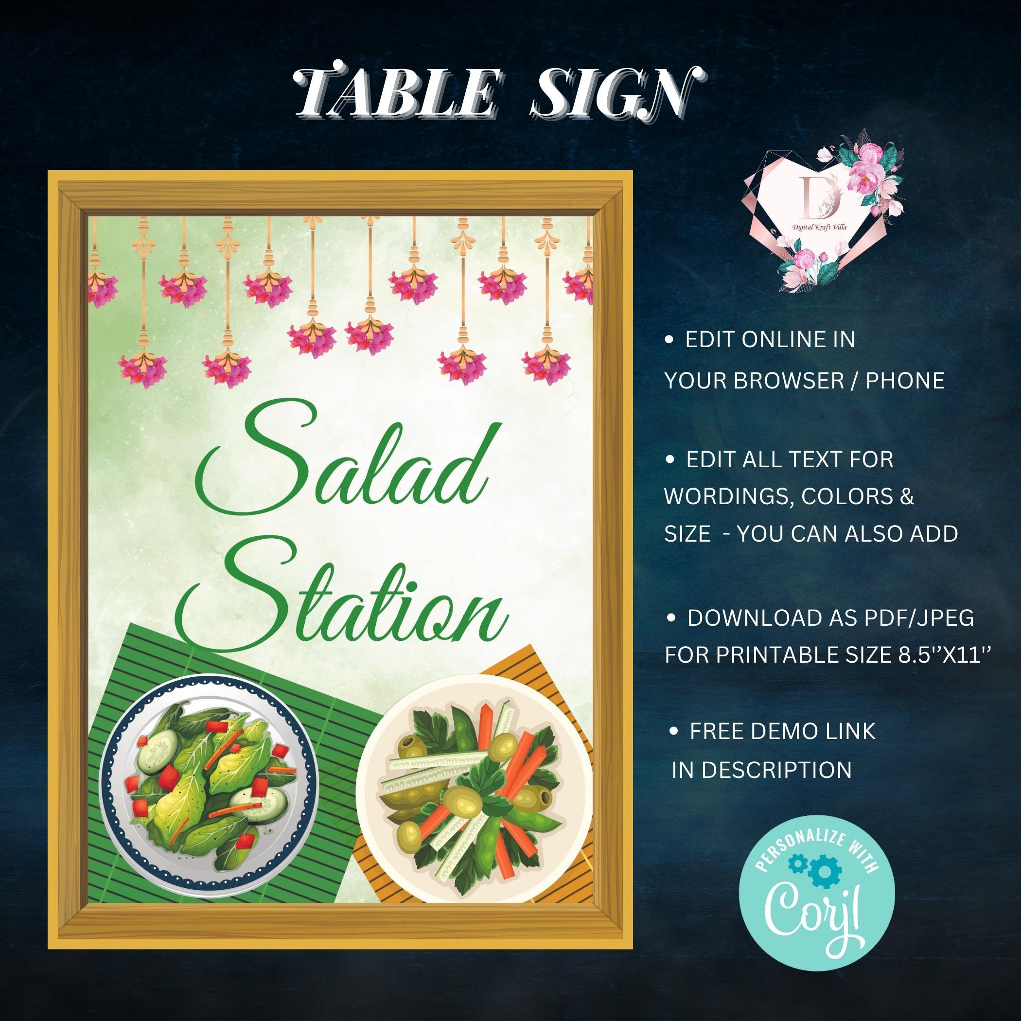 Wedding Food Stall Signs Food Bar Signs Salad Decoration - Etsy