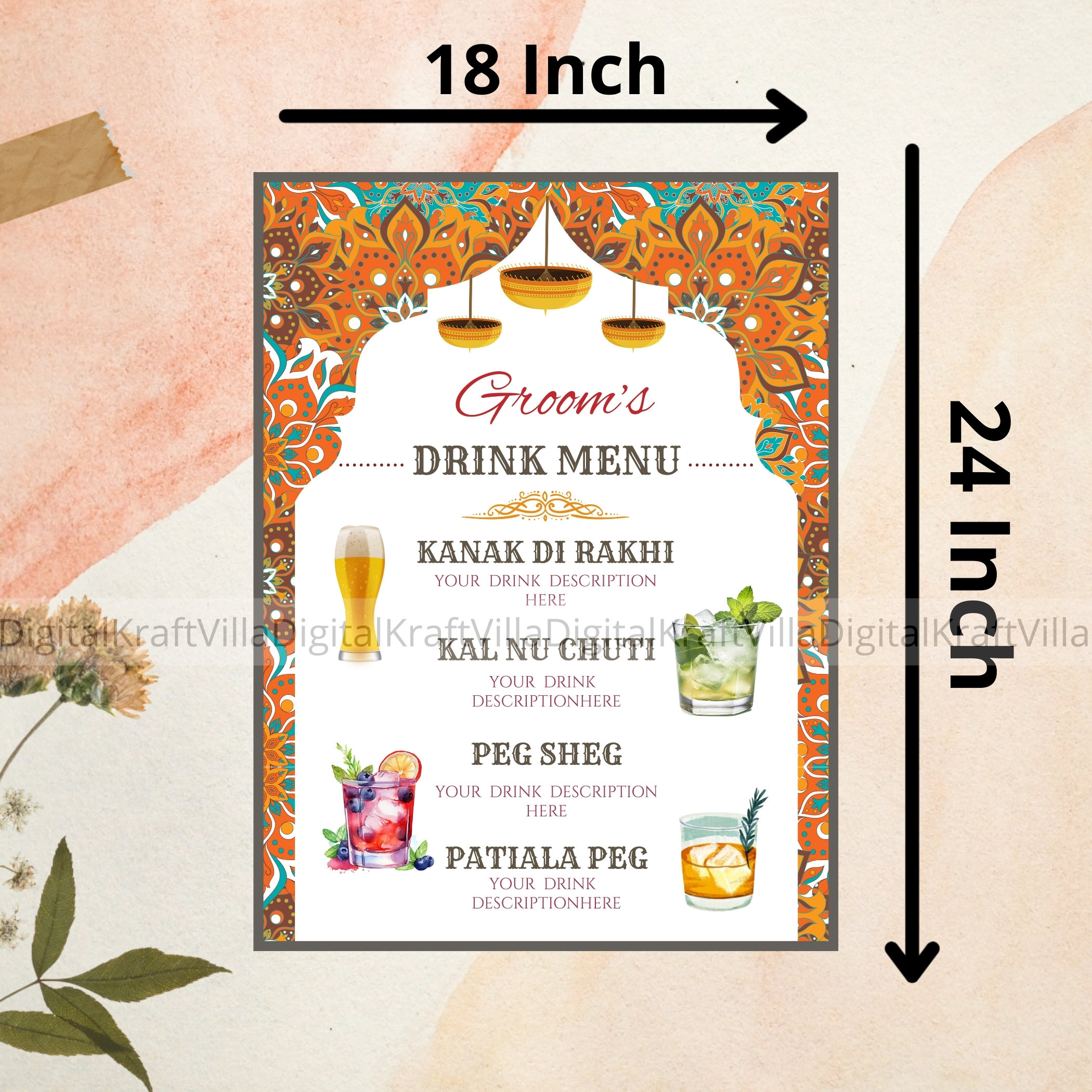 Custom Drink Menu Punjabi Drink Menu Bar Menu Wedding Drink Menu Indian ...