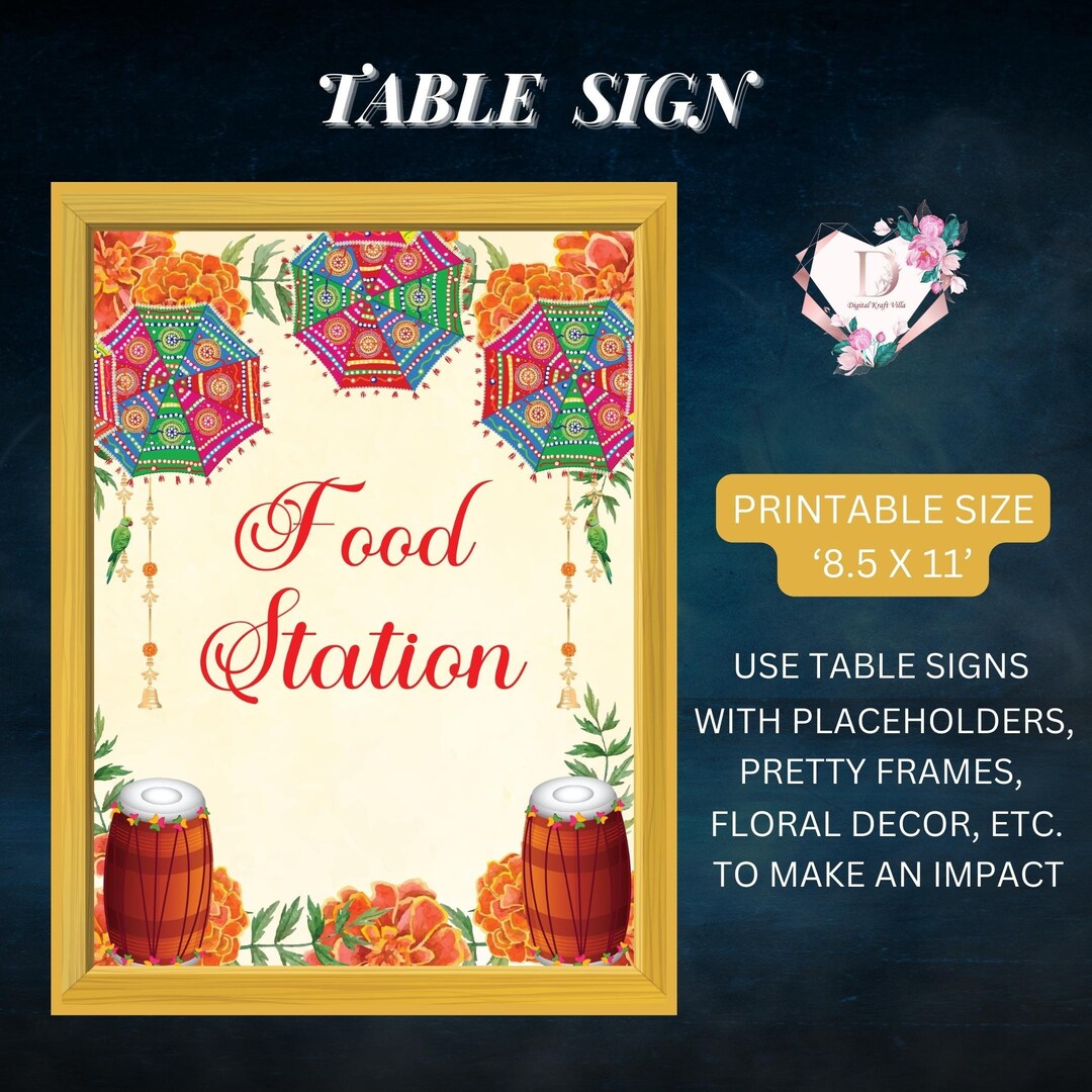 Food Bar Signs, Mehndi Decoration, Wedding Food Stall Signs, Indian ...