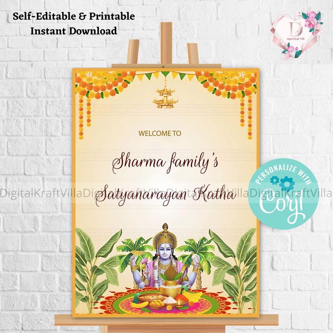 Satyanarayan Pooja Sign, Indian Pooja Welcome Signs Satyanarayan ...