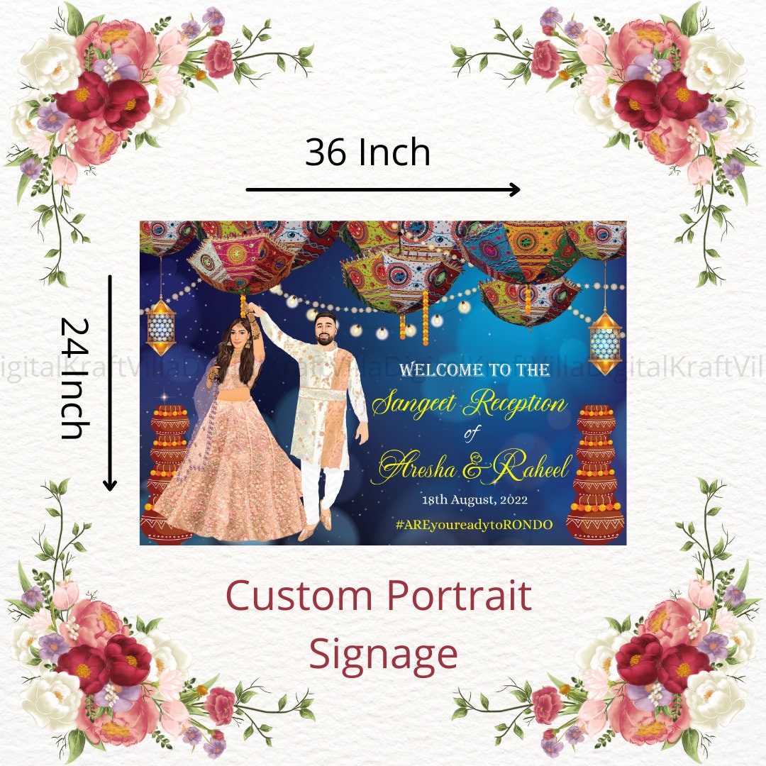 Sangeet Ceremony Welcome Signs, Custom Portrait, Sangeet Night Signages ...