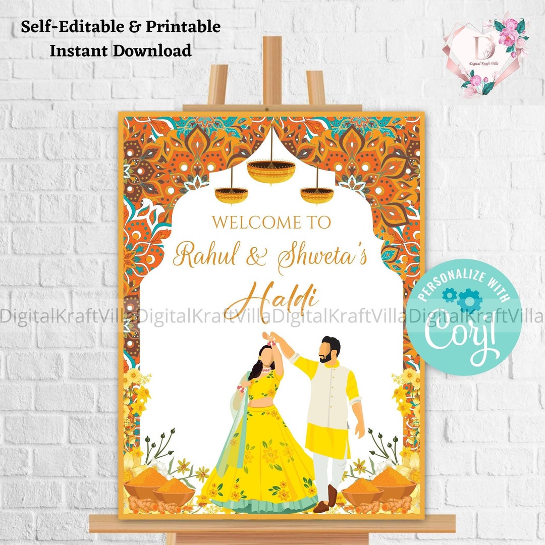 Haldi Couple Signs, Haldi Welcome Sign, Haldi Decoration as Indian ...