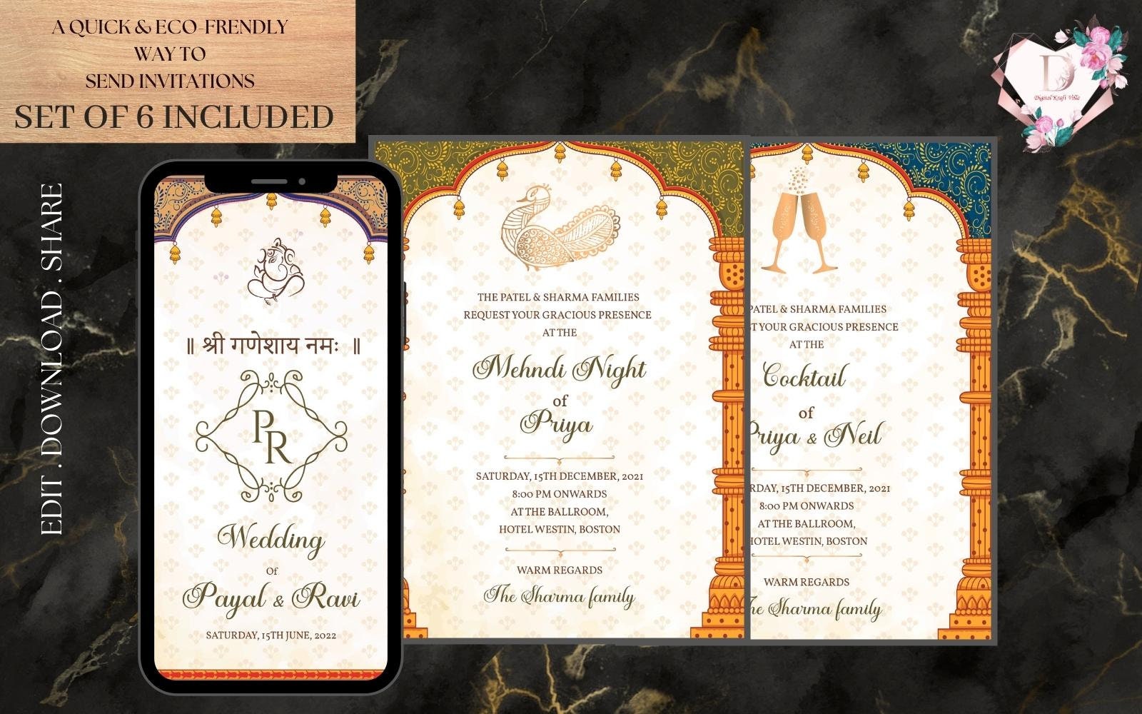 Indian Wedding Theme Invite Cards Indian Wedding Digital - Etsy