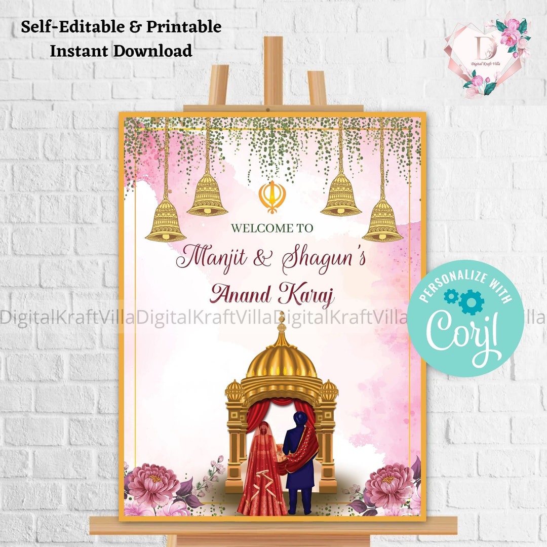 Anand Karaj Signs as Sikh Wedding Welcome Signs, Wedding Signs Punjabi ...
