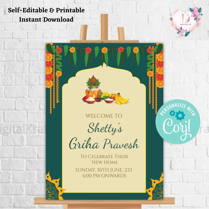 Indian Pooja Sign & Ganesh Puja Sign, Gruhapravesam Poster as ...