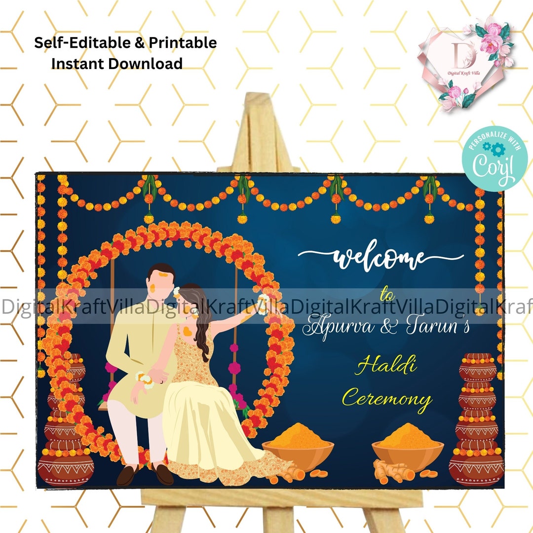 Haldi Couple Signs, Haldi Welcome Sign, Haldi Decoration as Indian ...
