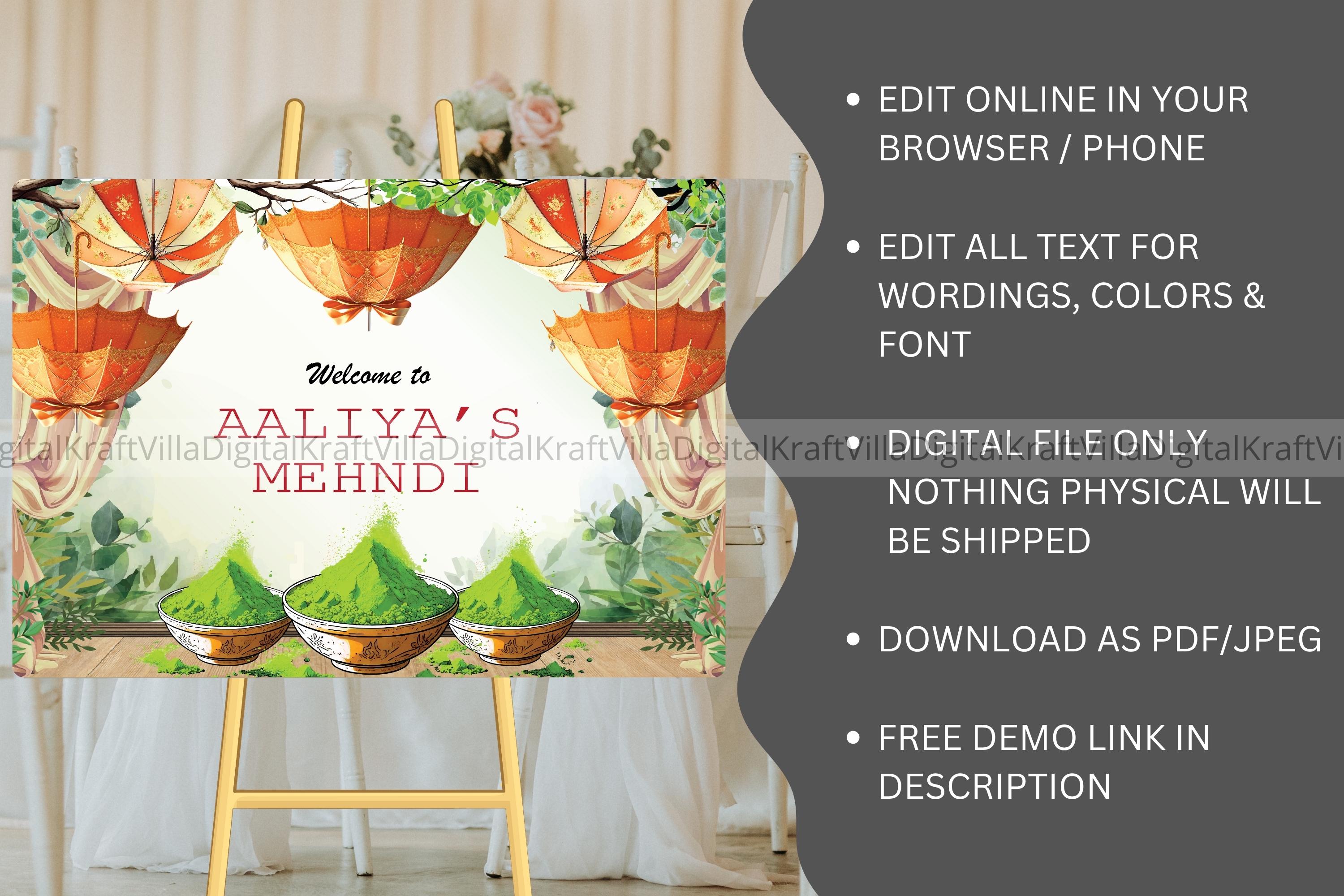 Custom Mendhi Sign Mehndi Welcome Sign Custom Mehndi Sign Dholki Sign ...