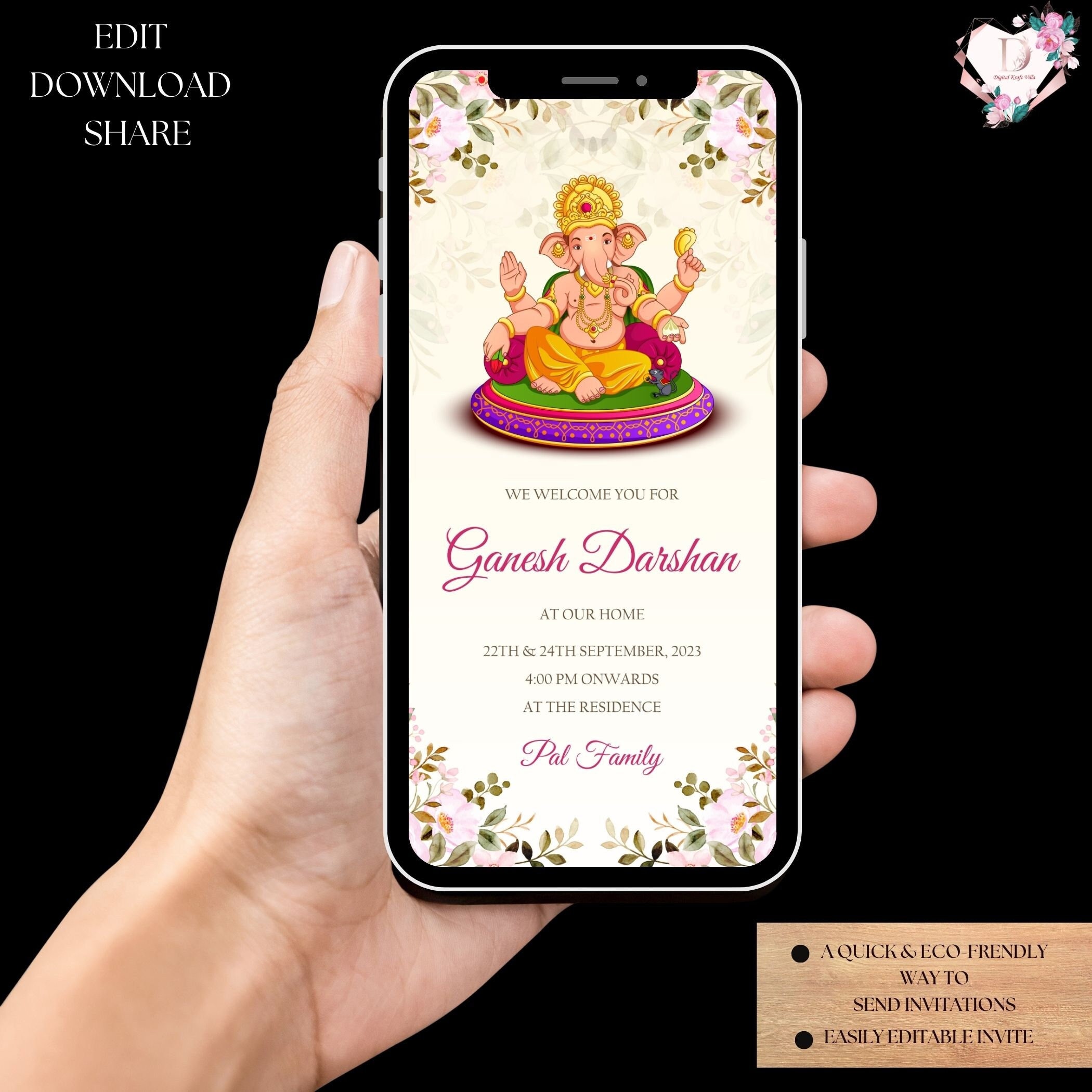 Ganesh Darshan Invites, Ganesh Chaturthi Card, Ganesha Invitations as ...