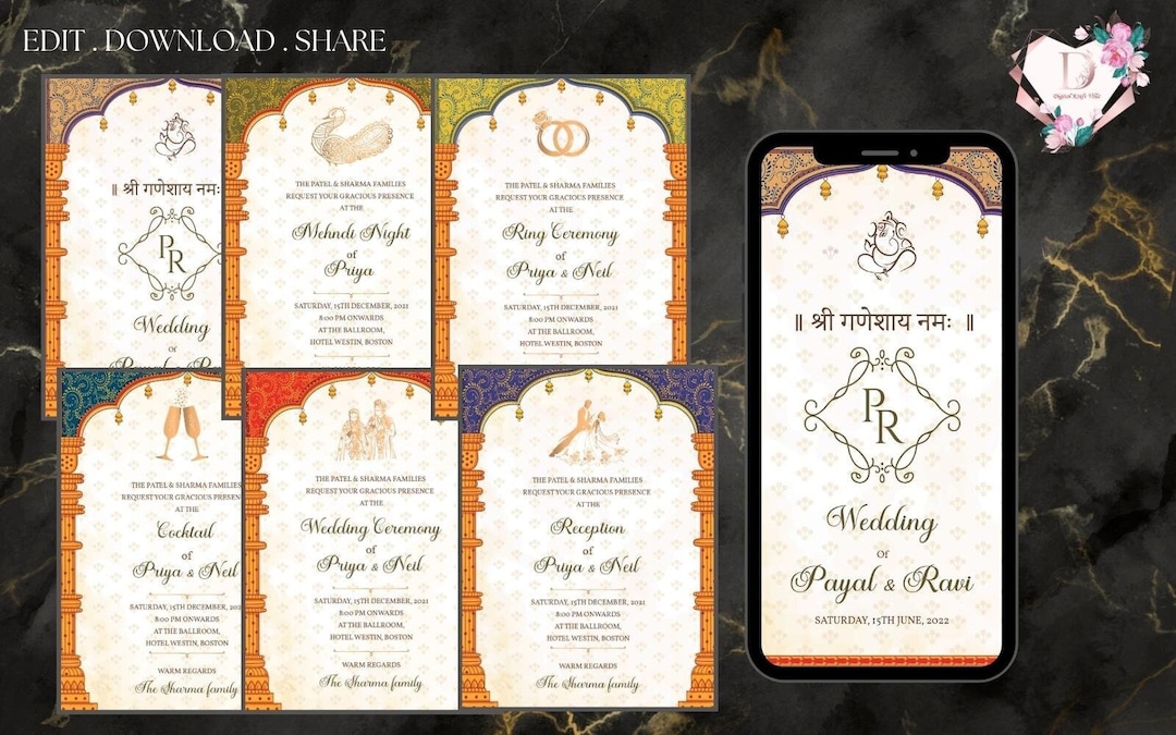 Indian Wedding Theme Invite Cards, Indian Wedding Digital Invite as ...