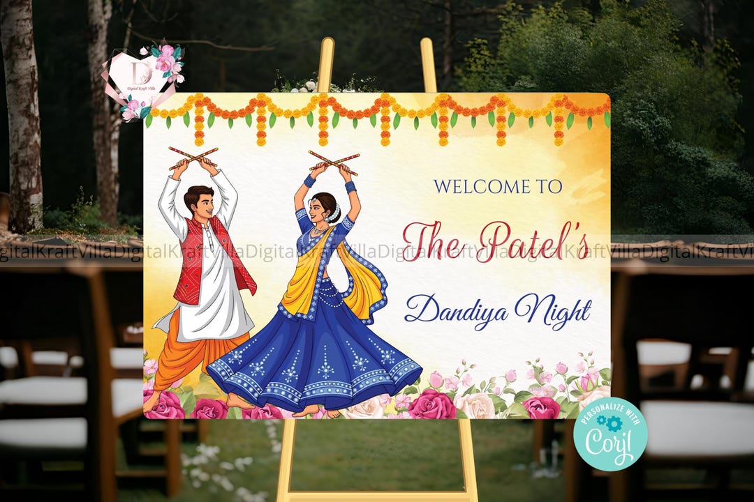 Dandiya Night Sign, Indian Garba Sign Board, Sangeet Welcome Signage ...
