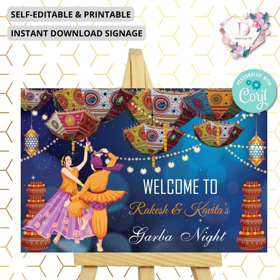 Garba Night Signages,indian Sangeet Decor Garba Sign Board,garba Night ...