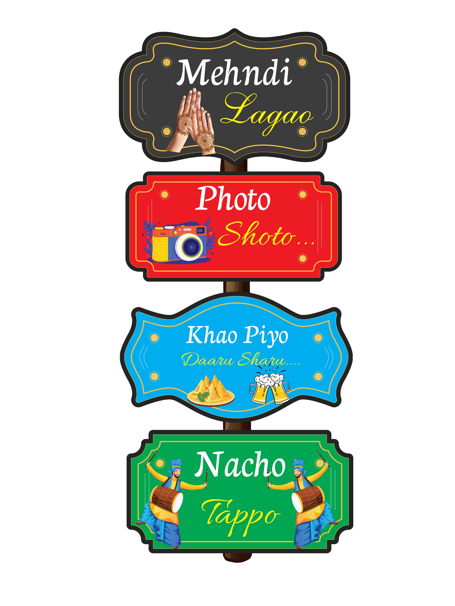 Colorful Mehndi Signs as Quirky Welcome Signages Indian, Fun Direction ...