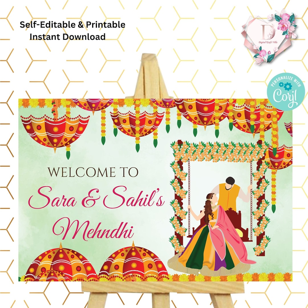 Mehndi Welcome Sign: Indian Wedding Decor (digital Download) - Etsy