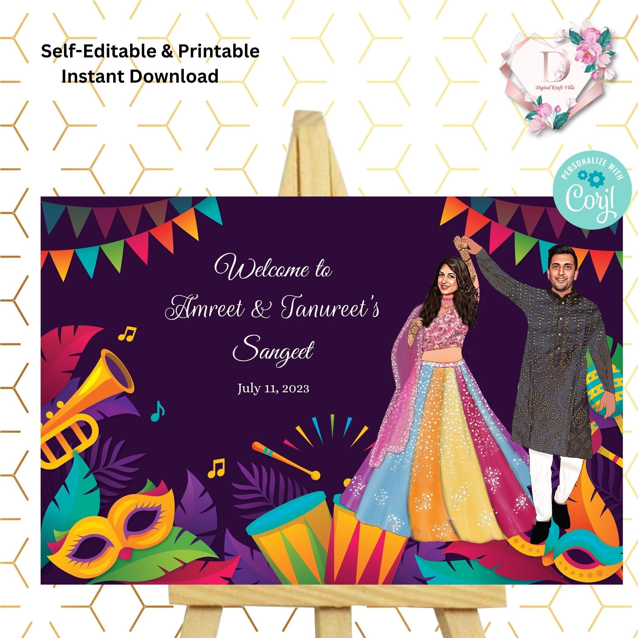 Sangeet Ceremony Welcome Signs, Custom Portrait, Sangeet Night Signages ...
