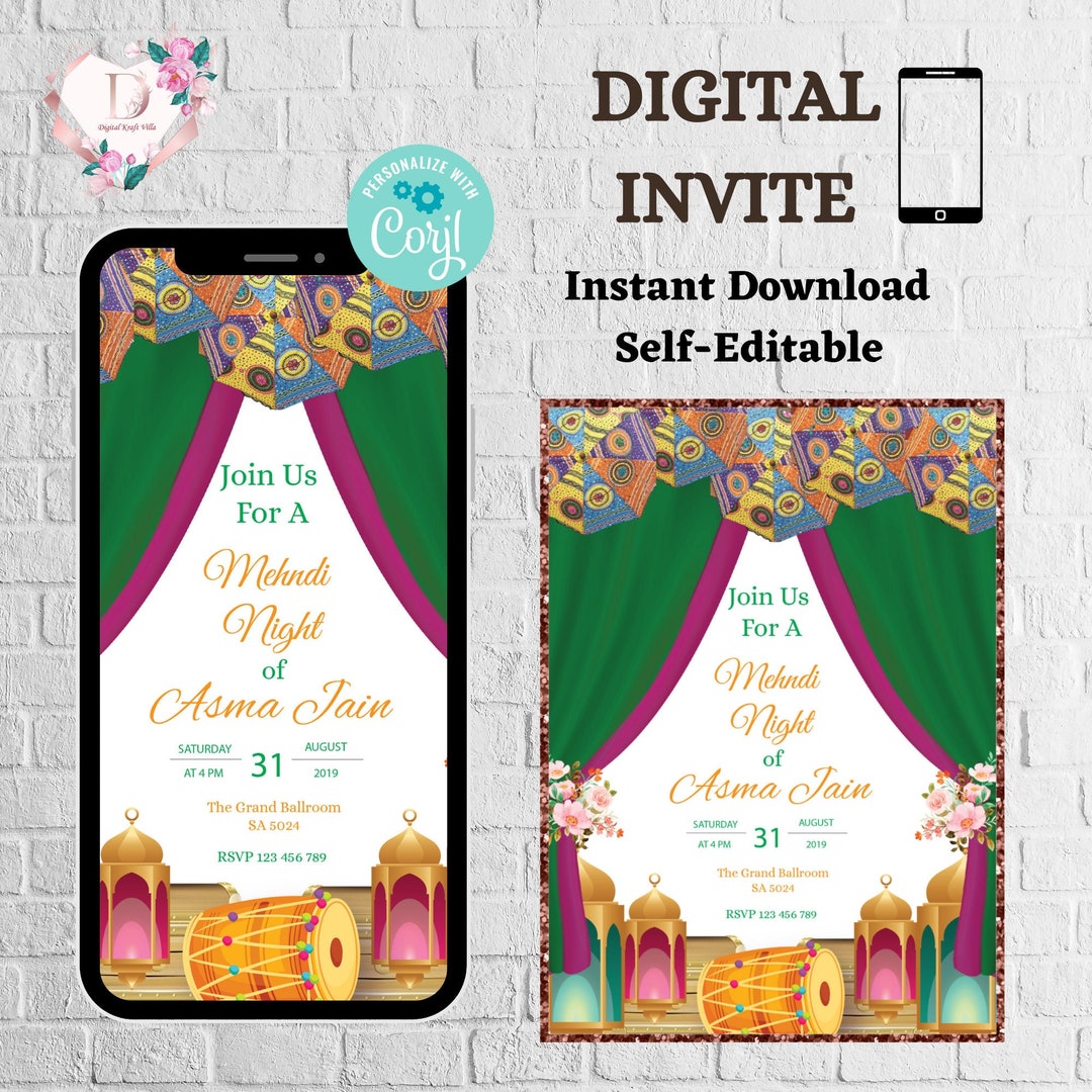 Dholki Invites as Dholki Invitation, Digital Mehndi Invite as Mehndi ...