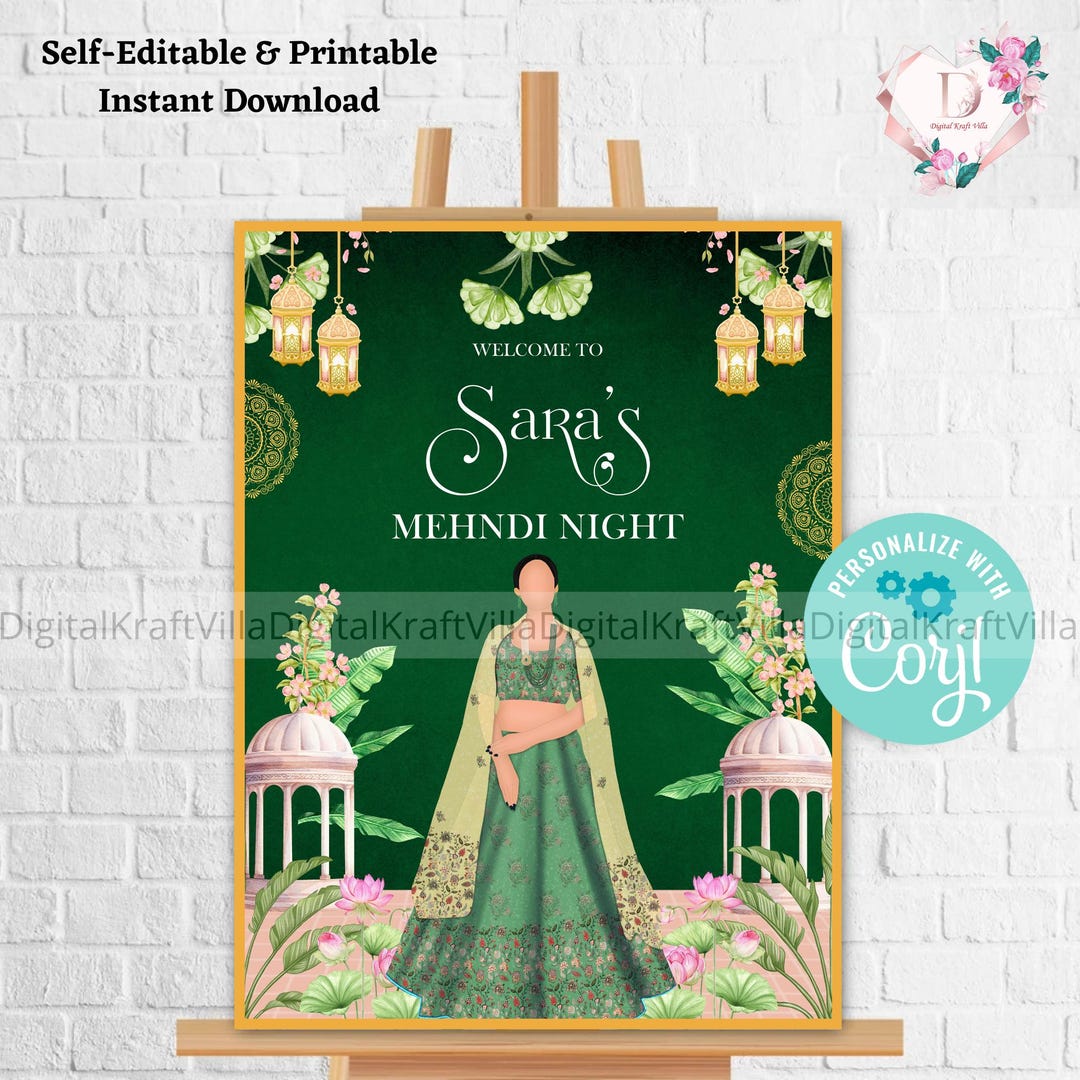 Mendhi Signs, Mehndi Welcome Signs & Mendhi Decor Sign Florals, Mehndi ...