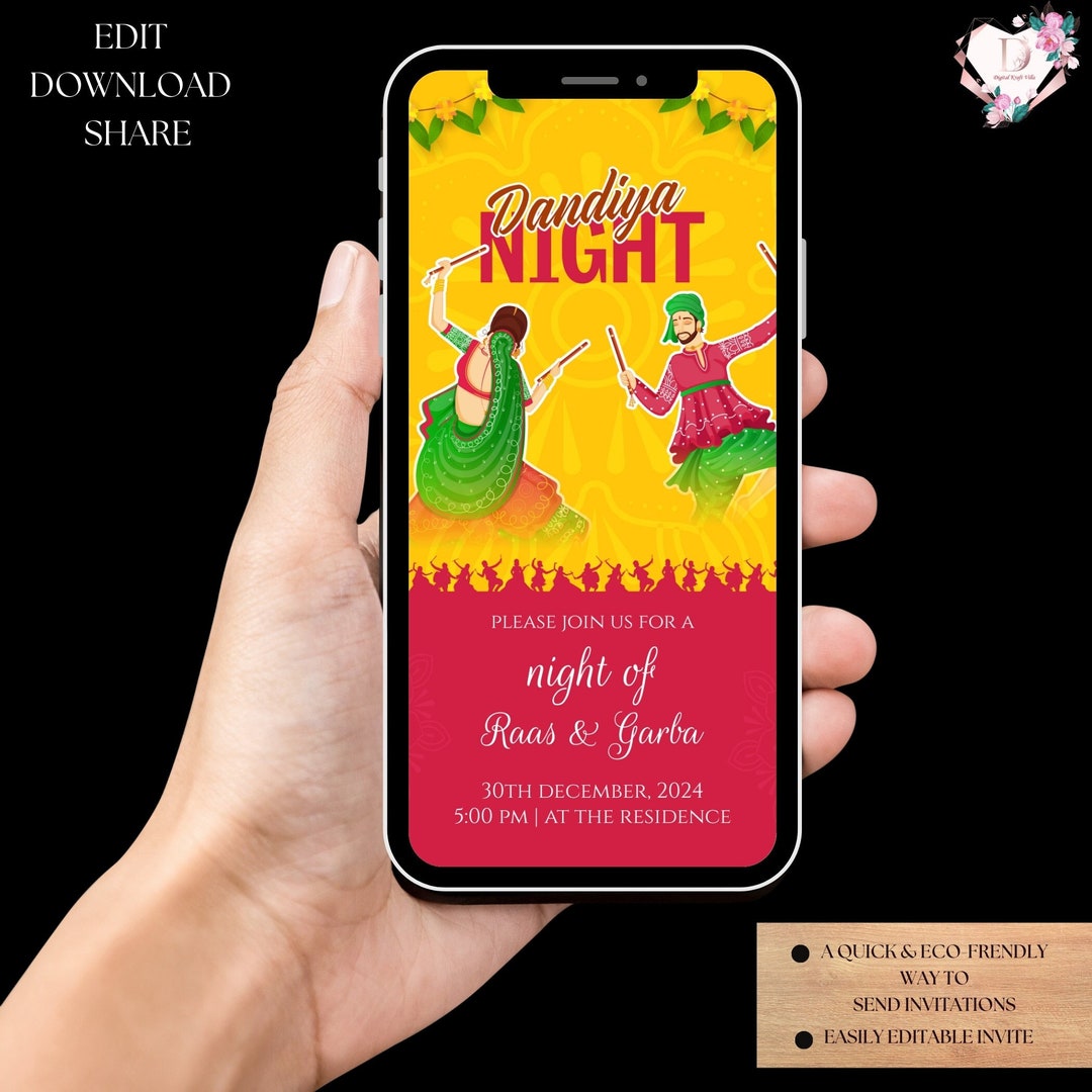 Digital Dandiya Invitation & Raas Garba Night Invites, Wedding Raas ...
