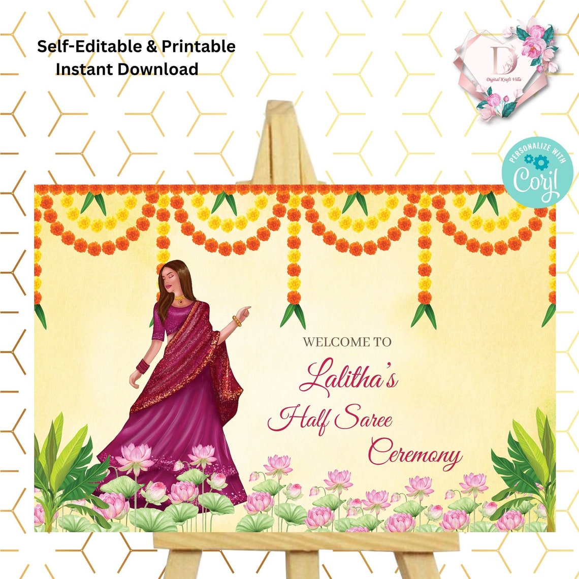 Half Saree Poster & Half Saree Decor, Half Saree Ceremony Signs as Half ...