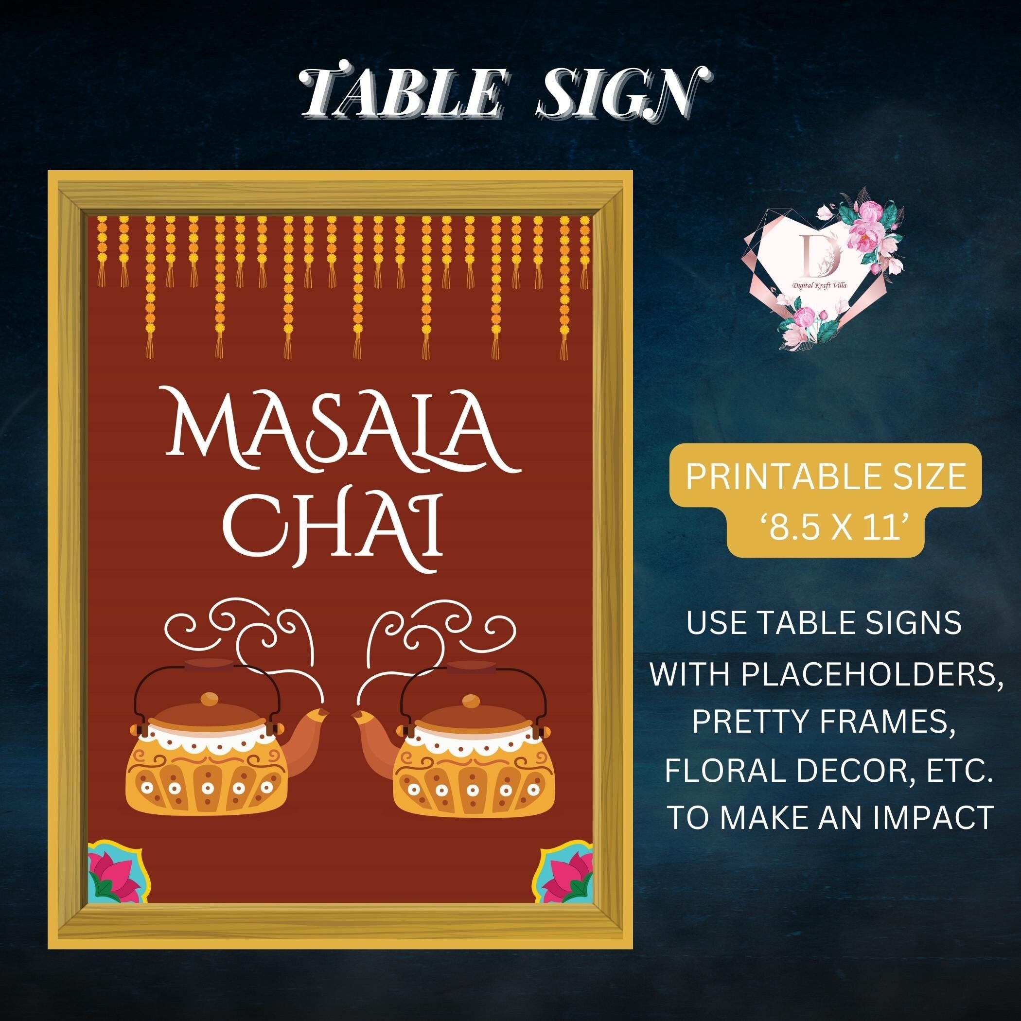 Indian Chai Table Sign & Indian Food Station Sign Wedding Decor, Indian ...