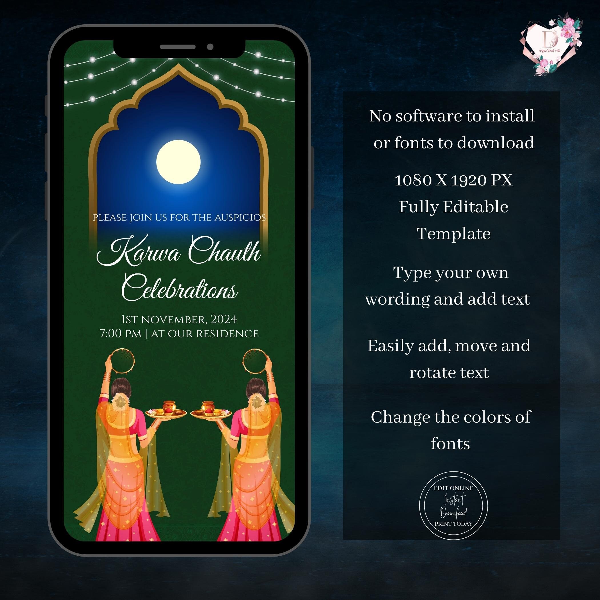 Karwa Chauth Invite Digital Karva Chauth Cards & Digital Karwa - Etsy