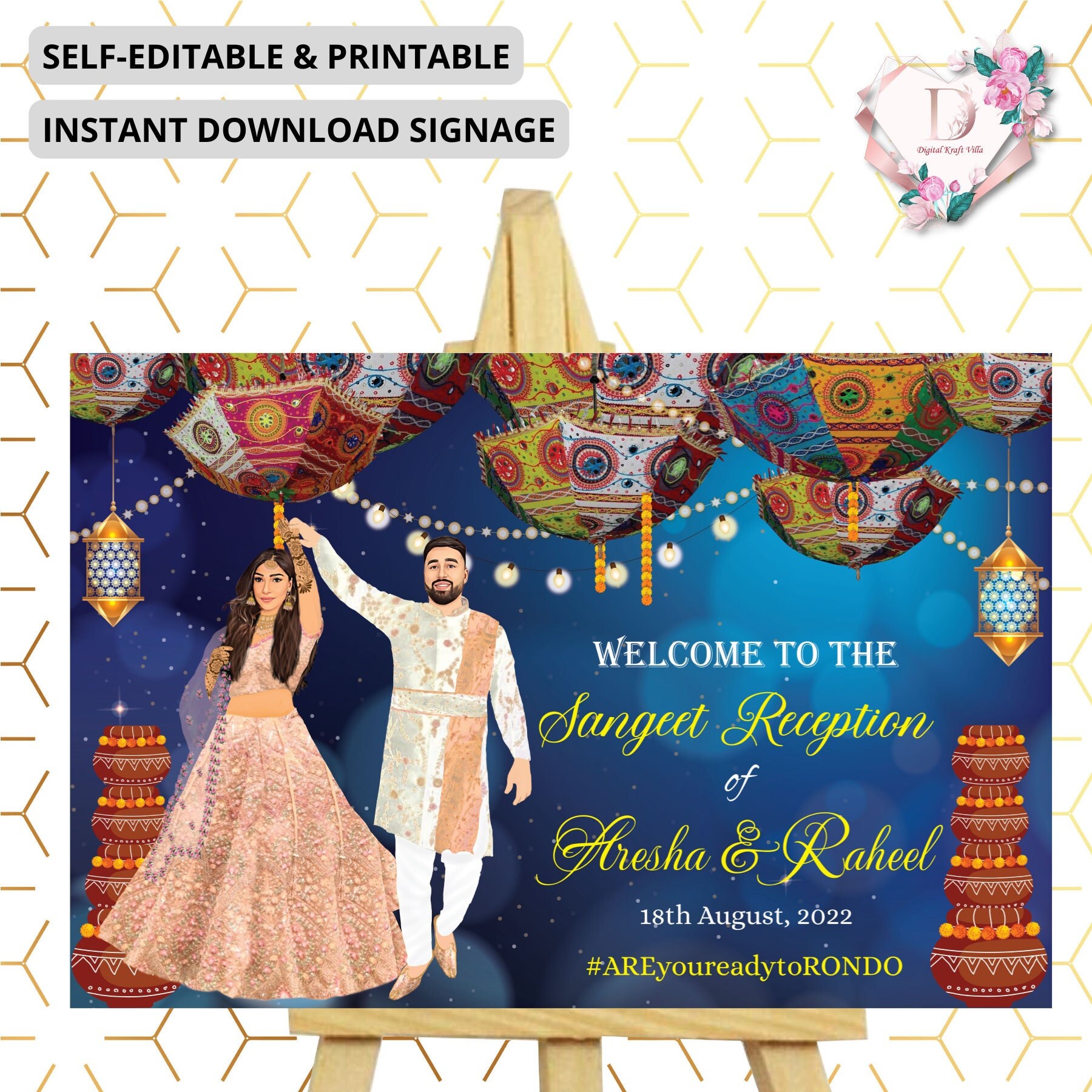 Sangeet Ceremony Welcome Signs, Custom Portrait, Sangeet Night Signages ...