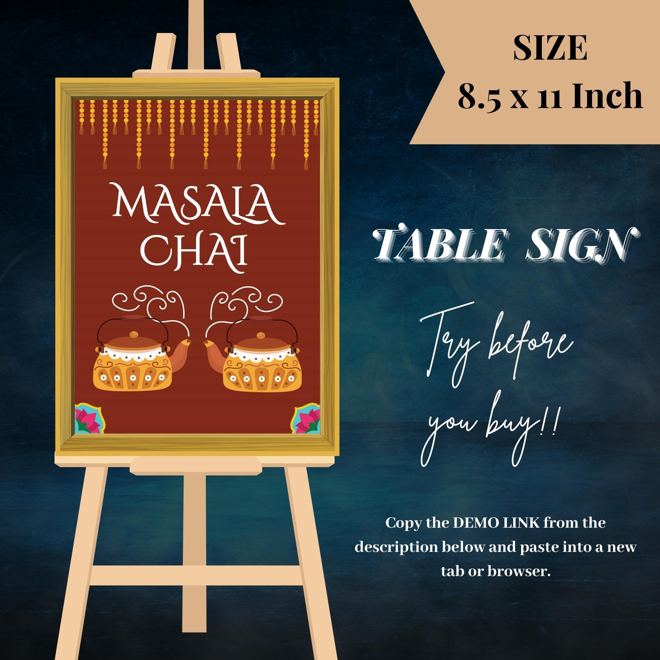 Indian Chai Table Sign & Indian Food Station Sign Wedding Decor, Indian ...