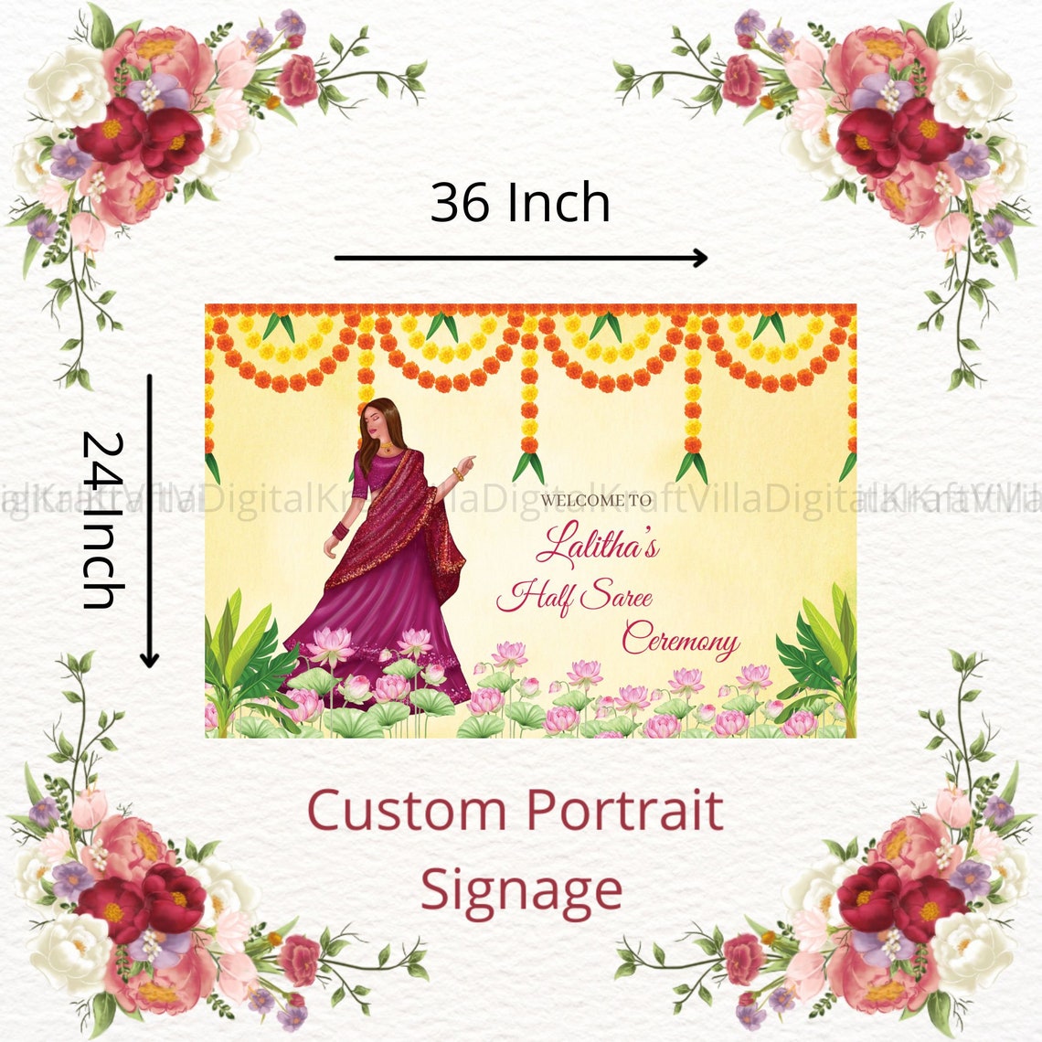 Half Saree Poster & Half Saree Decor, Half Saree Ceremony Signs as Half ...