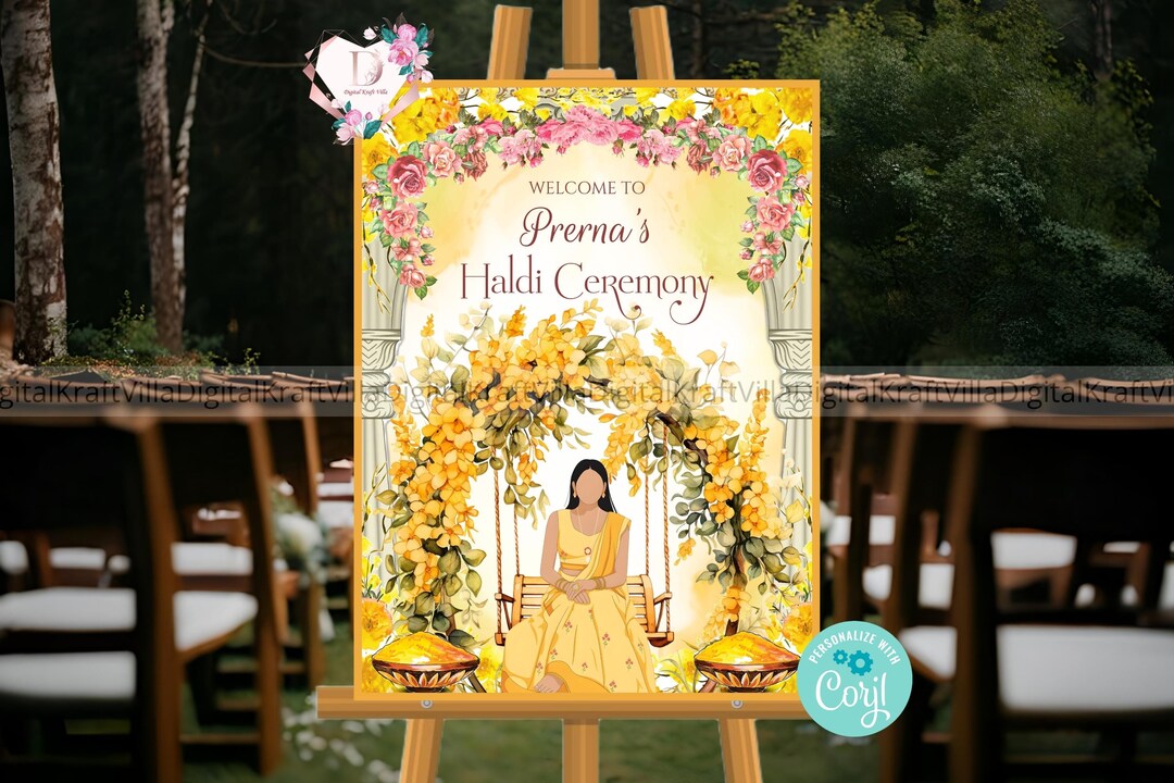 Haldi Welcome Sign, Indian Wedding Decor, Indian Haldi Event, Desi ...