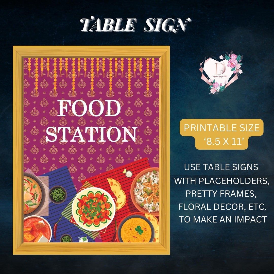 Wedding Food Stall Signs, Food Bar Signs, Mehndi Decoration, Indian ...