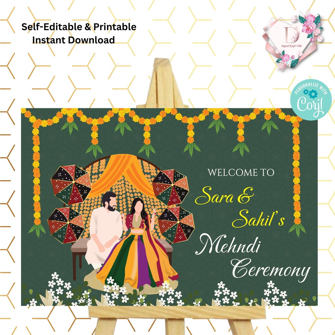 Mehndi Welcome Signs & Mendhi Decor Sign Umbrella, Mehndi Signs as ...