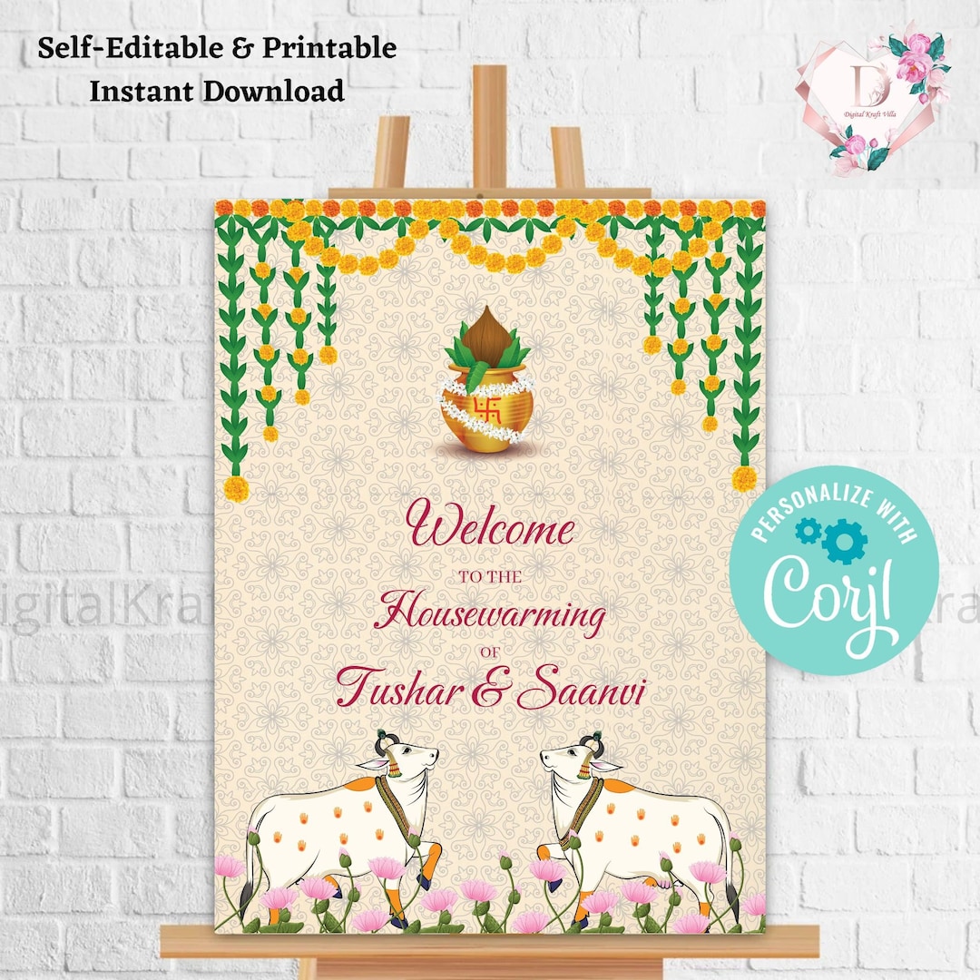Gruhapravesam Sign With Cow & Gruhapravesham Sign, Indian Housewarming ...