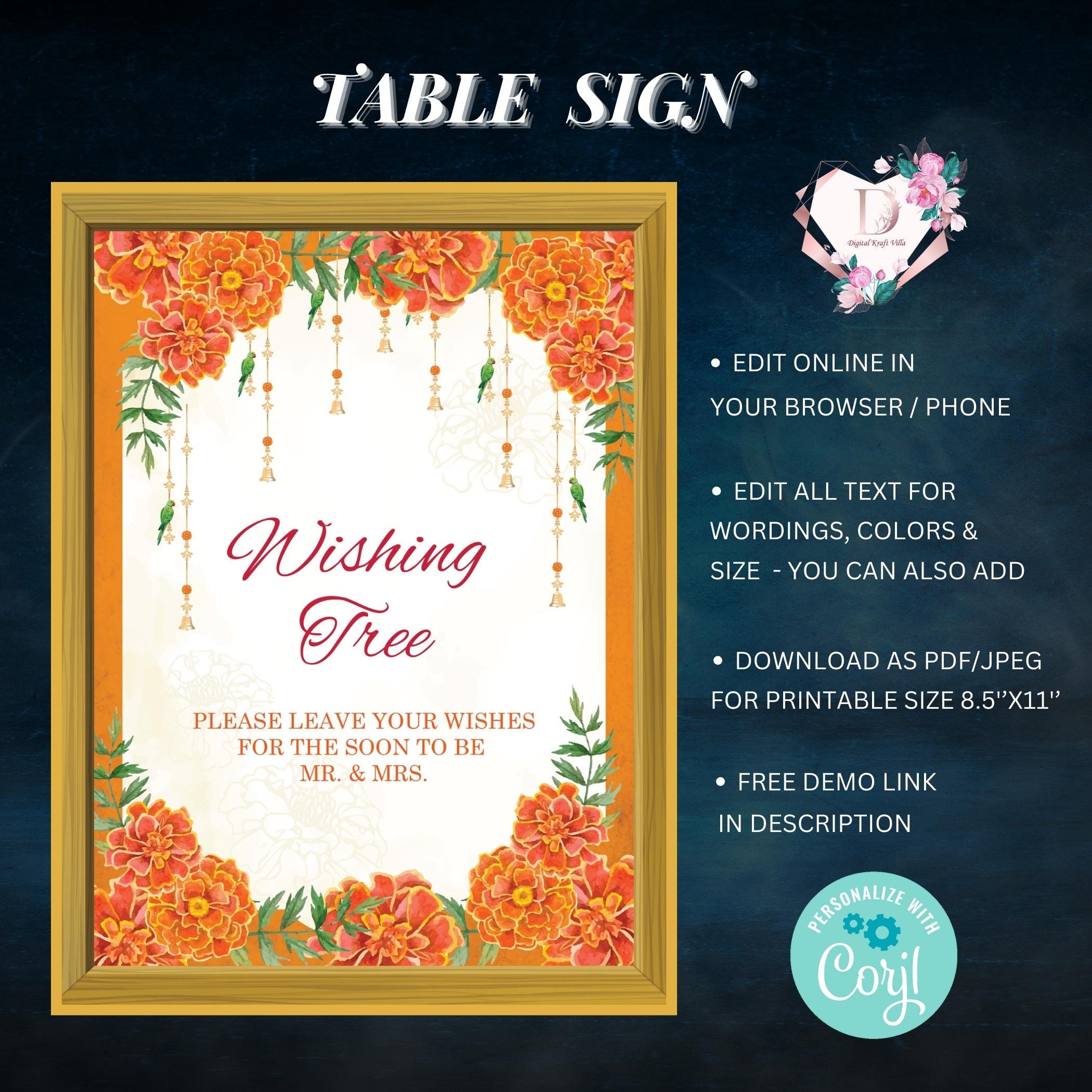 Wishing Tree Sign, Desi Wedding Decor Table Sign, Indian Table Sign ...
